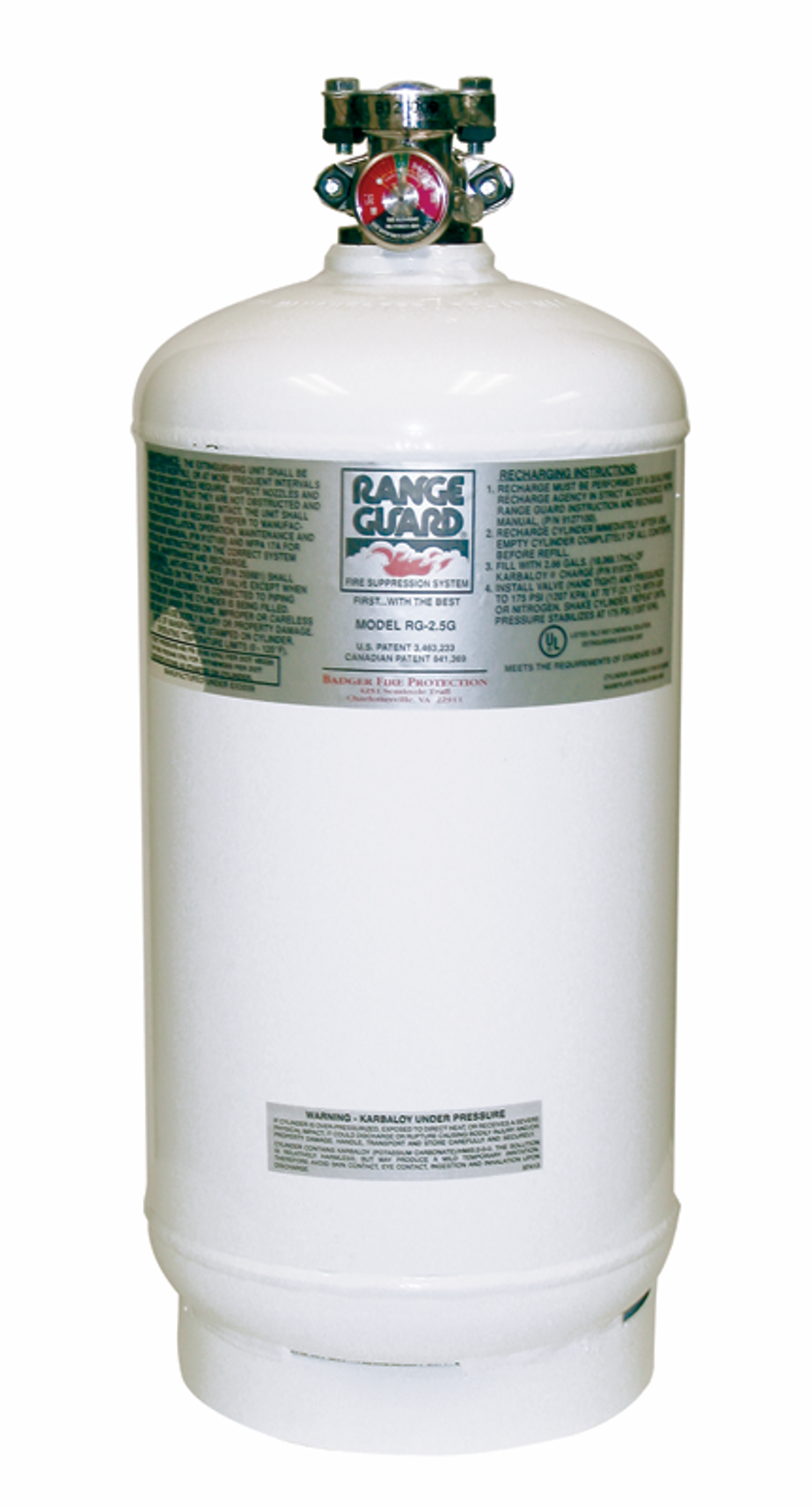 Range Guard 2.5 Gallon Cylinder/Valve Assembly – Fire Equipment Direct, LLC